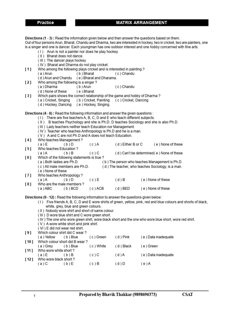 CSAT Logical Reasoning Questions | PDF