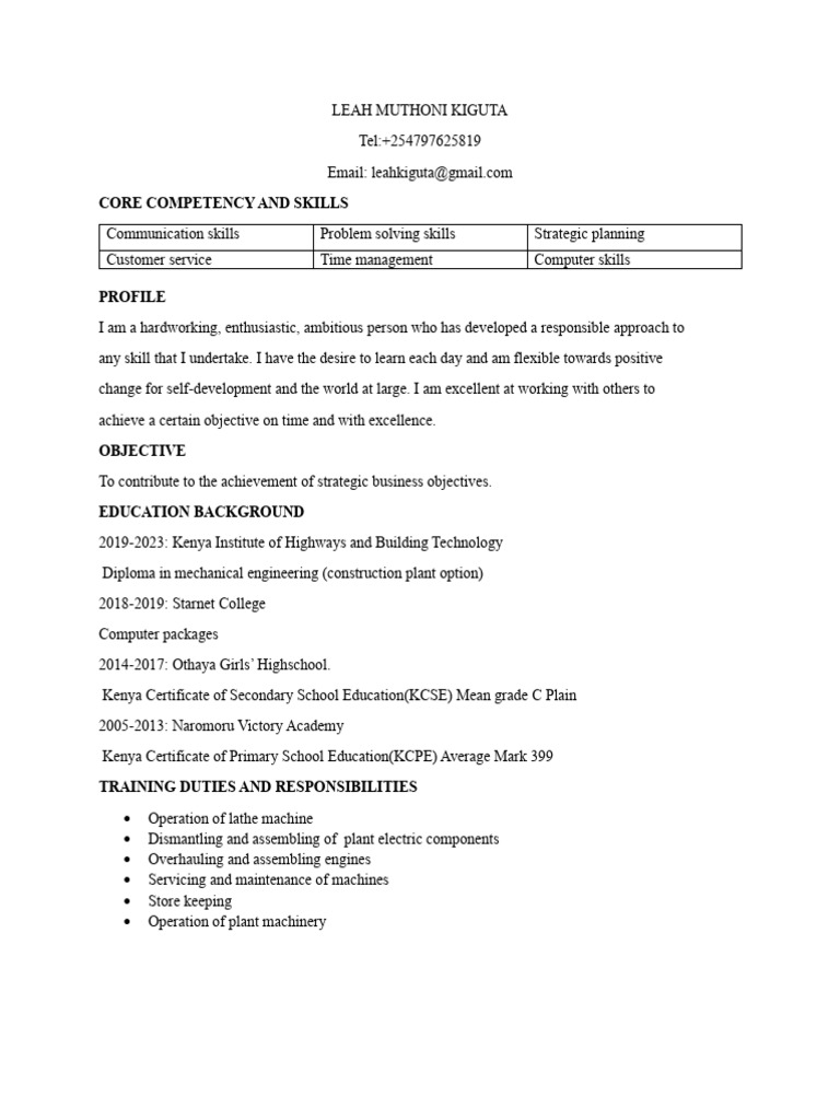 Leah Muthoni Kiguta Curriculum Vitae. | PDF