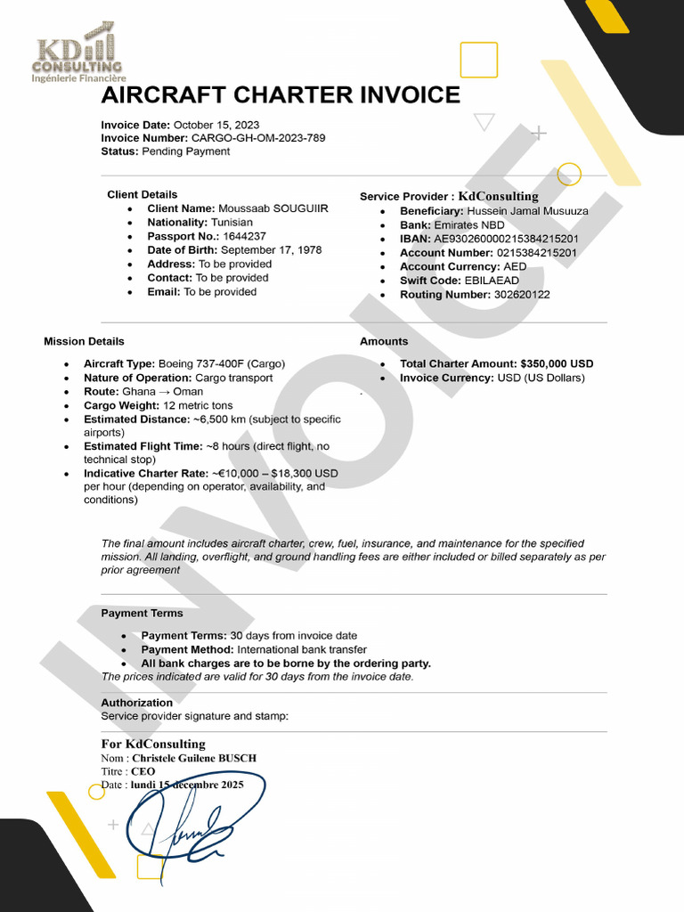 Aircraft Charter Invoice | PDF