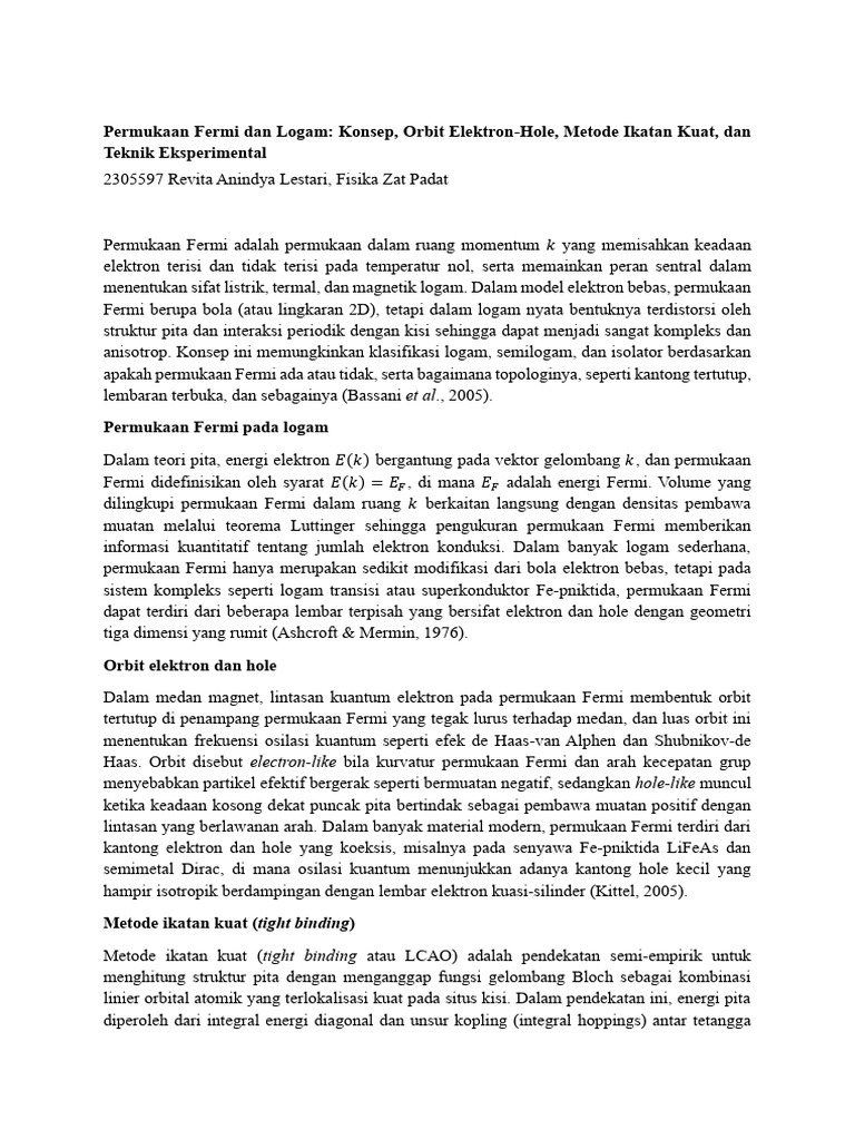 Rangkuman Permukaan Fermi Dan Logam | PDF