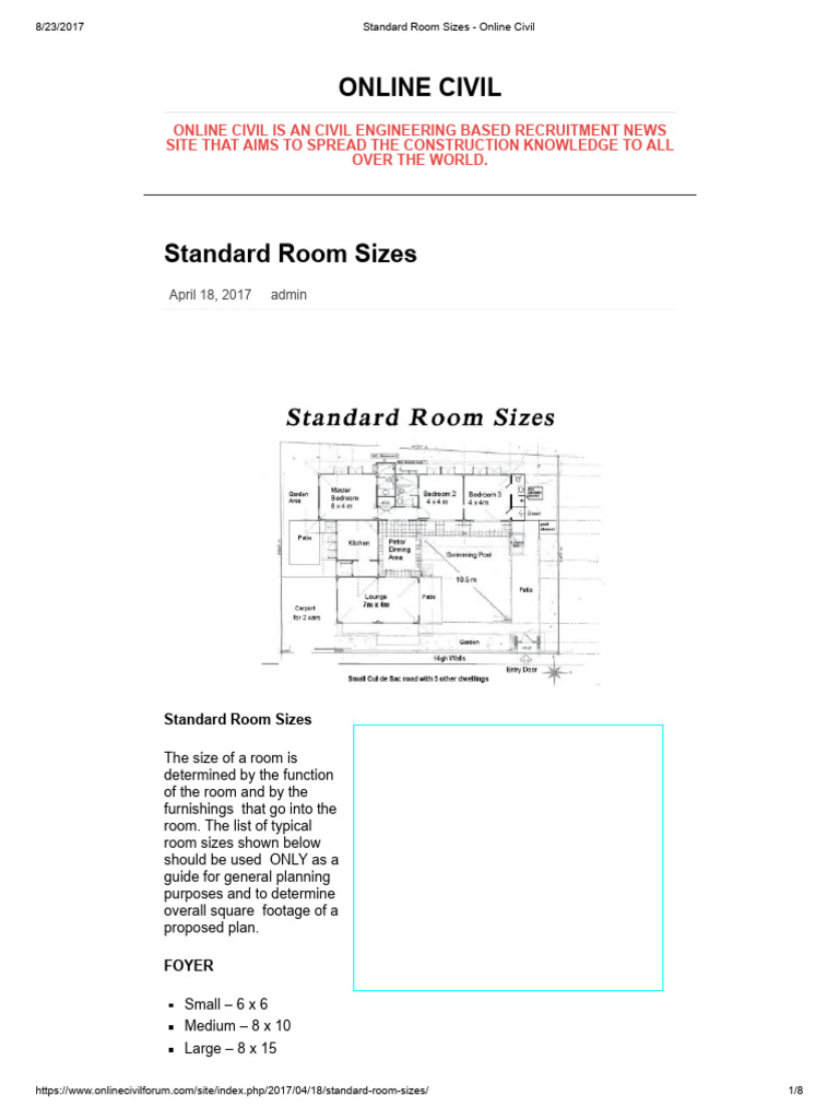 Standard Room Size Guidelines | PDF | Room | Bedroom