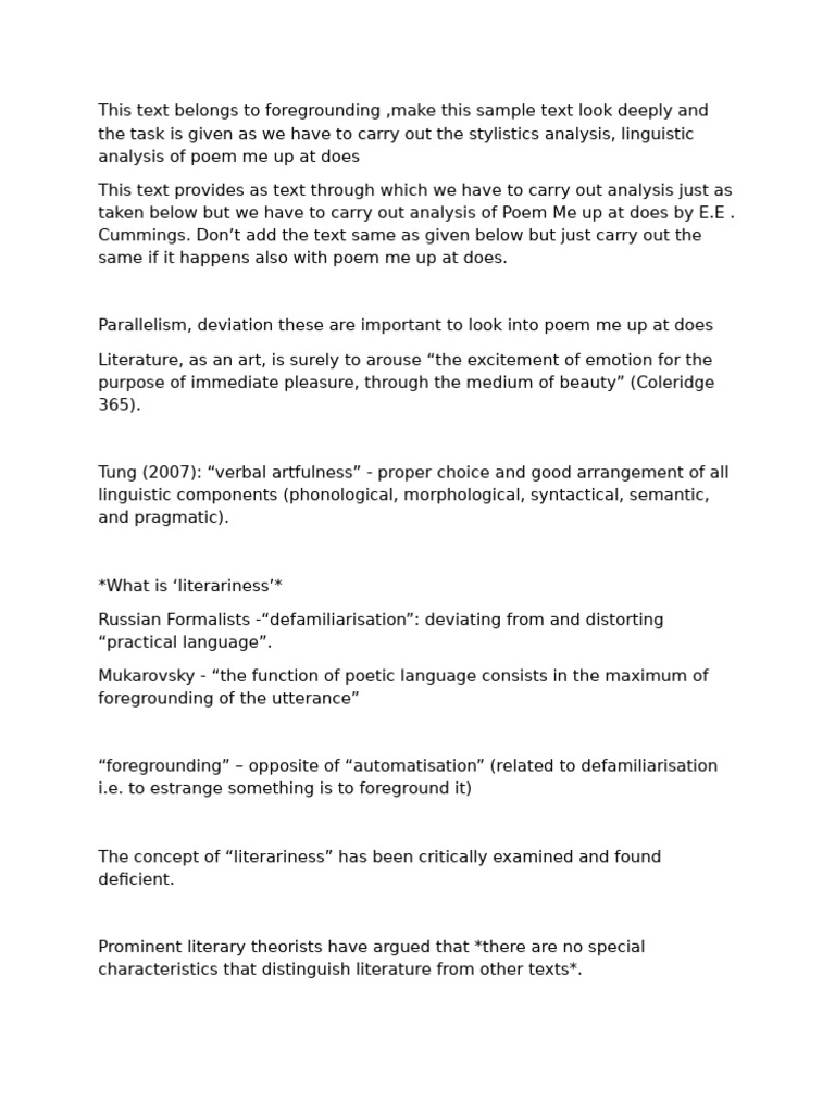 Literature, Art, Stylistics, Foregrounding and Dev | PDF | Word | Syntax