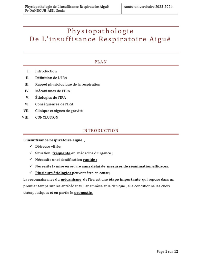 Physiopathologie de l'Insuffisance Respiratoire | PDF | Respiration ...