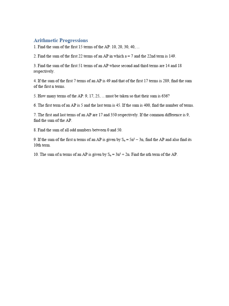 Arithmetic Progression Sum Problems | PDF