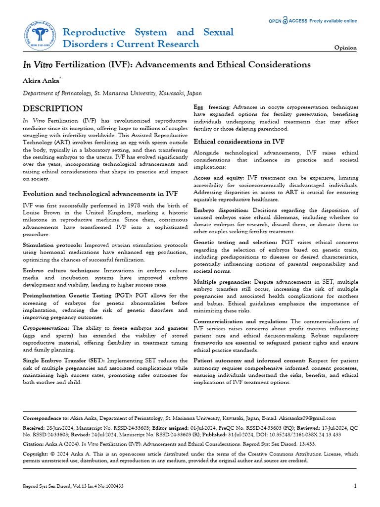 Iin Vitroi Fertilization Ivf Advancements and Ethical Considerations ...