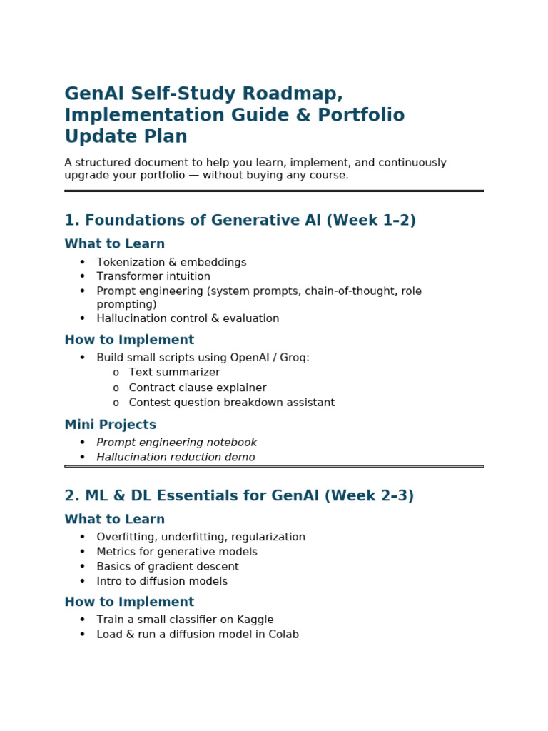 GenAI Self-Study & Portfolio Guide | PDF | Machine Learning ...