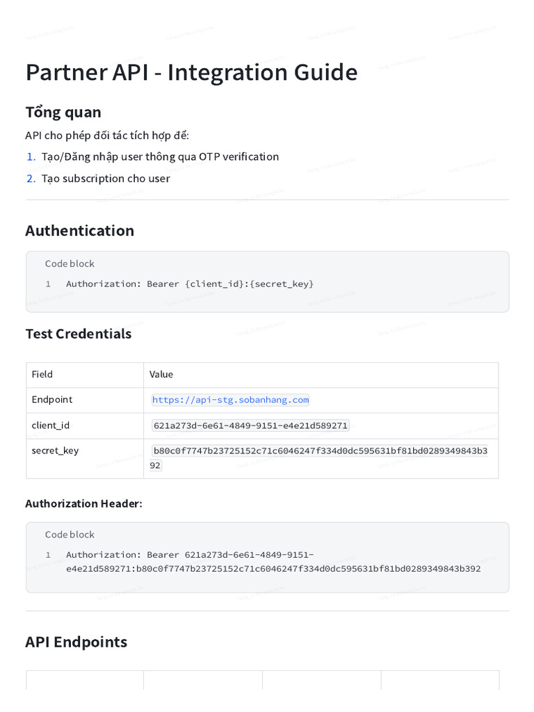 Partner API - Integration Guide | PDF