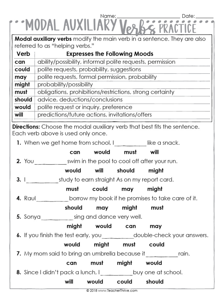 Modals Student Practice | PDF | Verb | Semantics