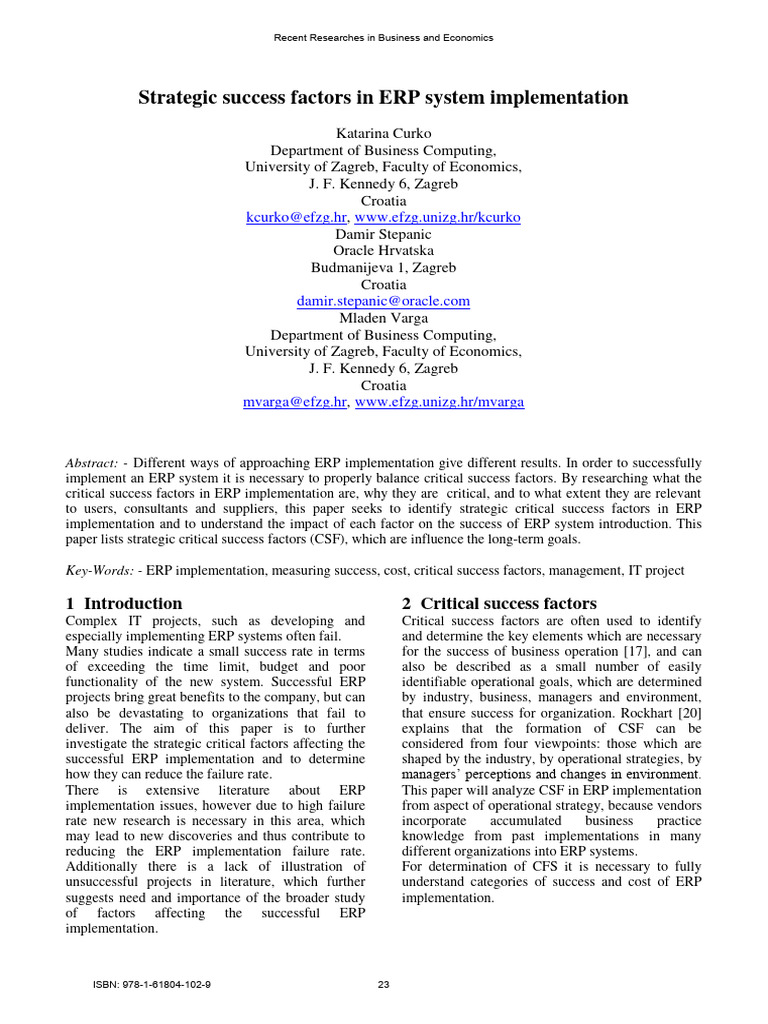 Strategic Success Factors in ERP System | PDF | Enterprise Resource ...