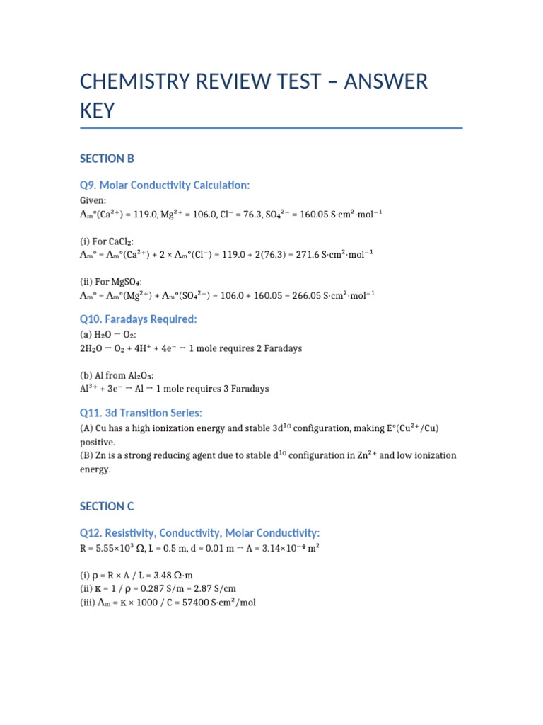 Chemistry Review Test Answer Key | PDF