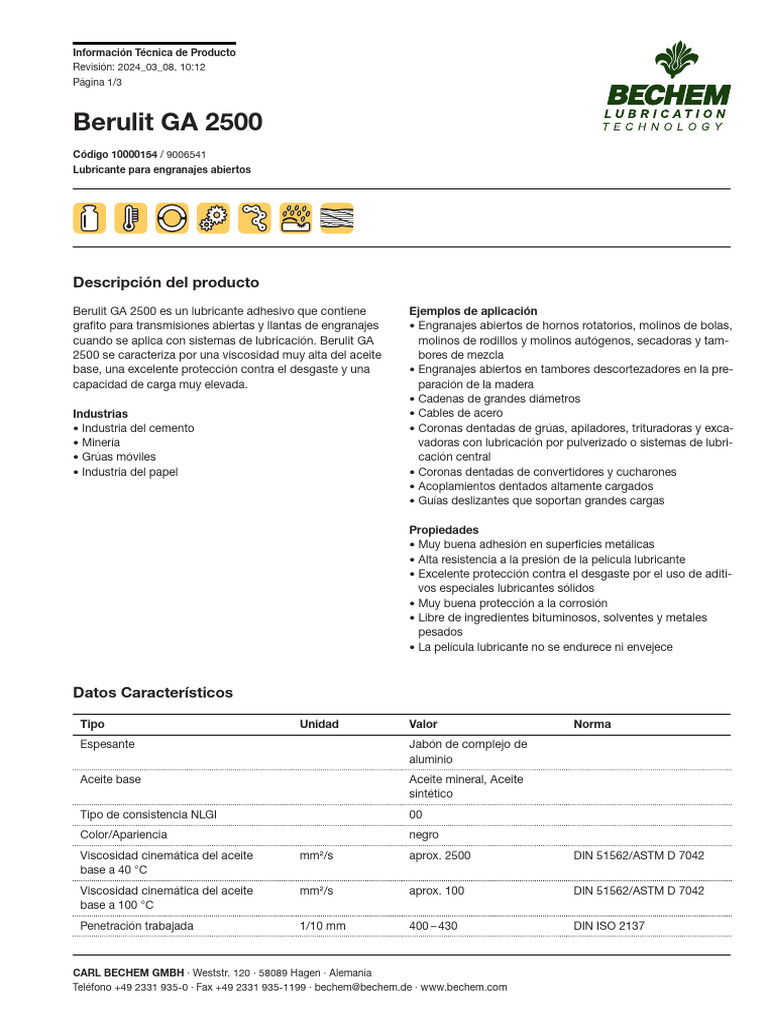 10000154_TDB_SPA_Berulit_GA_2500_10000154_es_ES | PDF | Lubricante ...