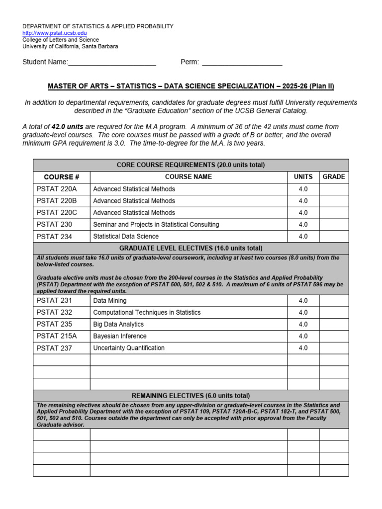 MA in Statistics: Data Science 2025-26 | PDF | Statistics ...