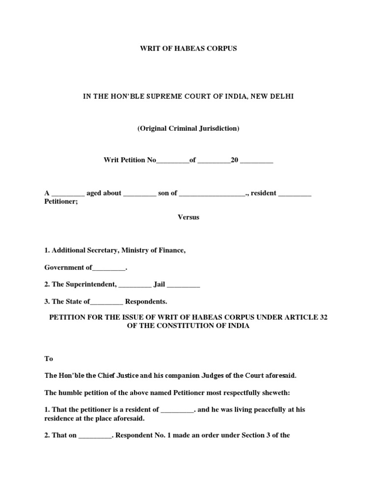 Writ of Habeas Corpus | Petitioner | Habeas Corpus