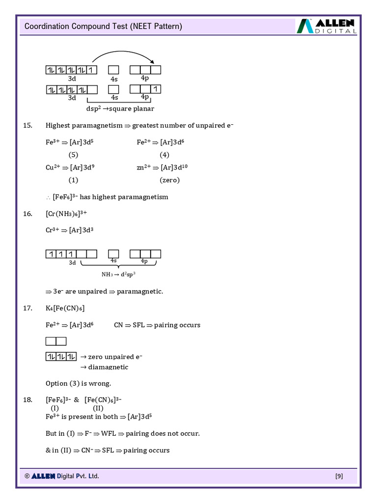NEET Coordination Compound Test Guide | PDF | Coordination Complex ...