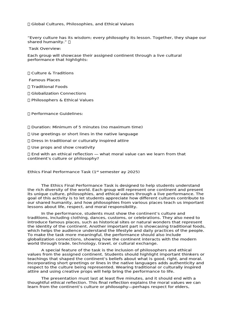 Cultural Performance Task Guidelines | PDF | Liberal Arts Education