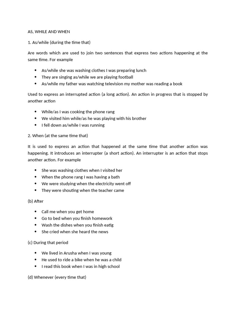 Understanding As, While, and When Usage | PDF
