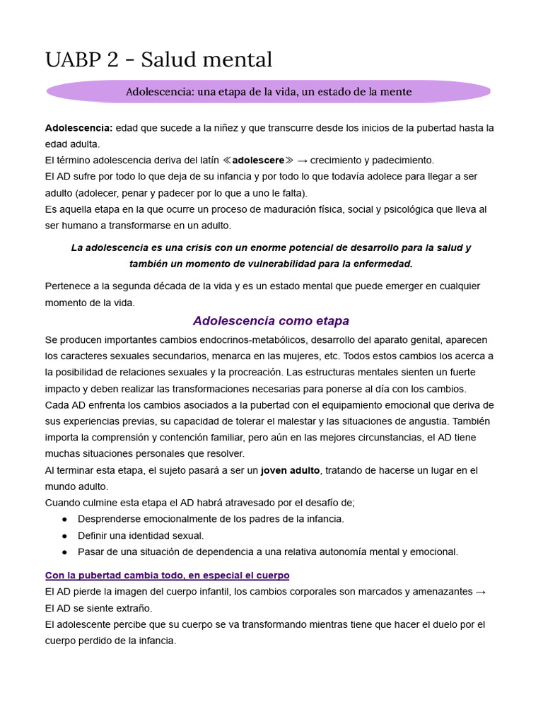 Salud Mental en la Adolescencia | PDF | Adultos | Adolescencia
