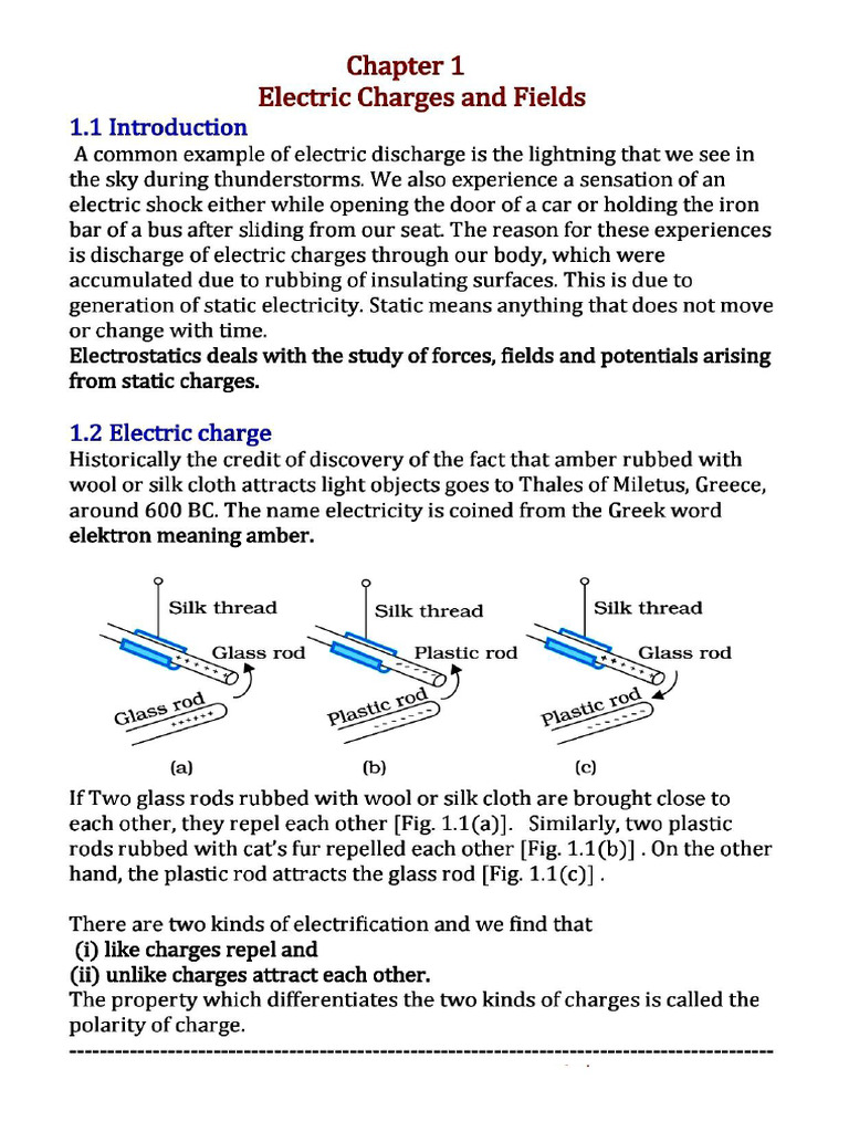 Electric Charge and Field Ch-1 | PDF