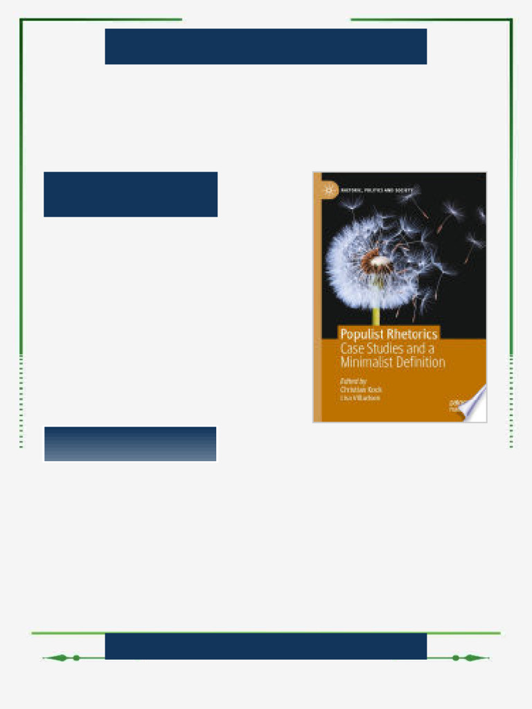 Populist Rhetorics Case Studies and a Minimalist Definition 1st Edition ...