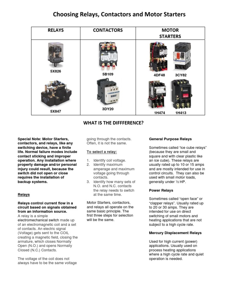 Electrical Choosing Relays Motor Starters Contactors | PDF | Relay | Switch
