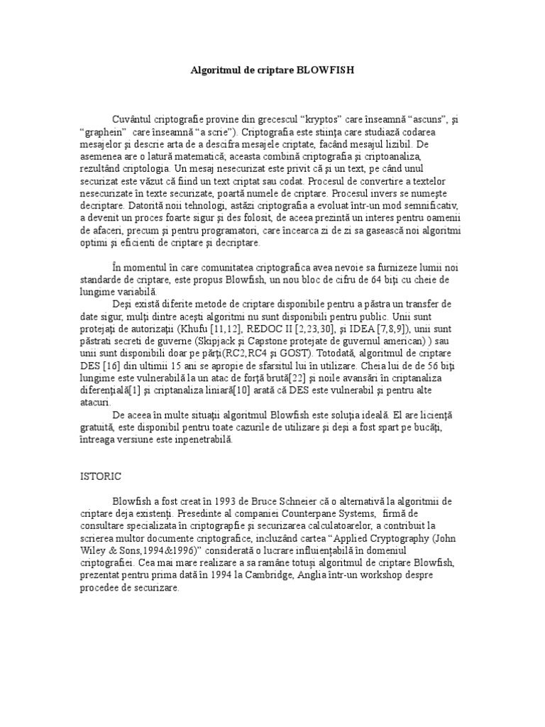 Algoritmul de Criptare BLOWFISH | PDF
