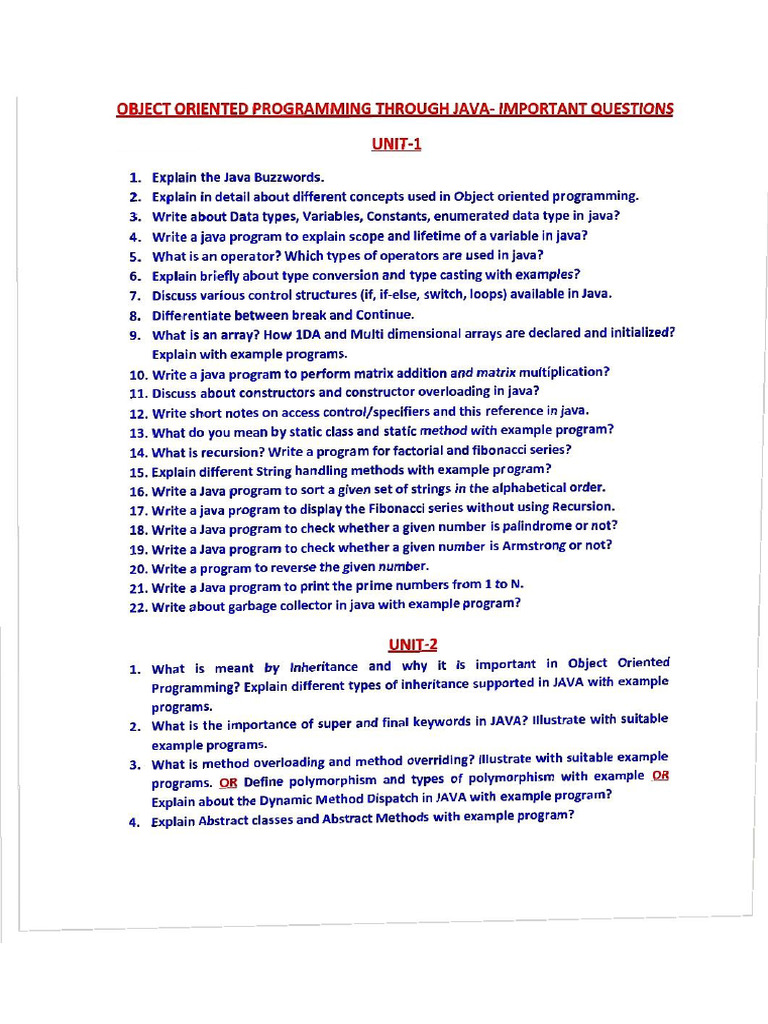 Java Important Questions | PDF