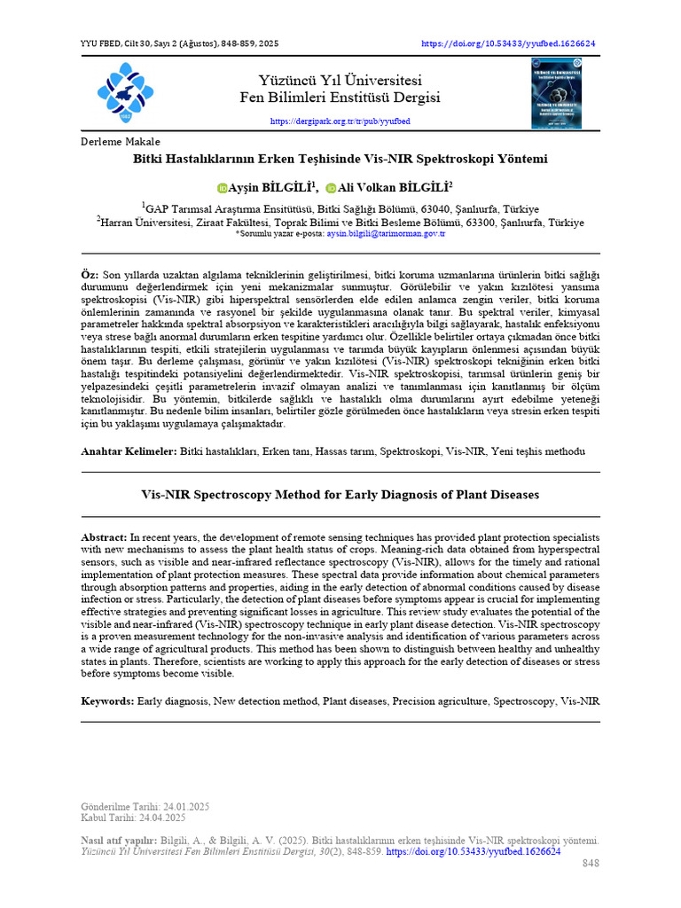 Vis-NIR Spectroscopy Method For Early Diagnosis of Plant Diseases ...