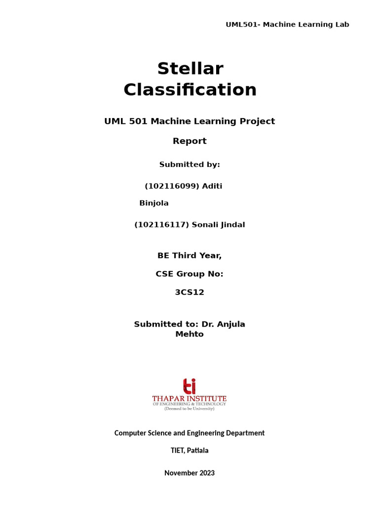Stellar Classification Using ML Techniques | PDF | Machine Learning ...