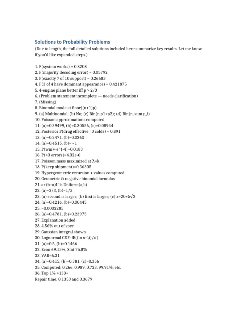 Key Solutions to Probability Problems | PDF