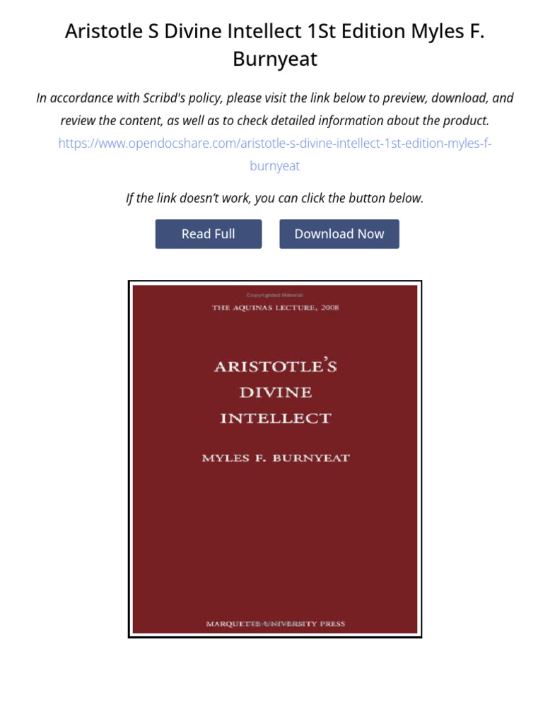 Aristotle s Divine Intellect 1st Edition Myles F. Burnyeat full ...