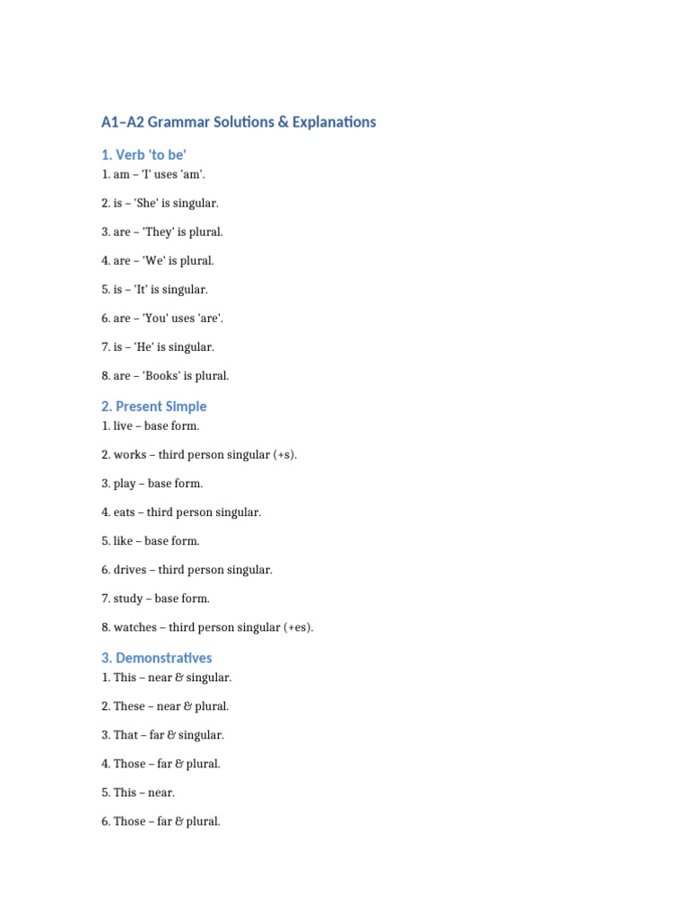A1 A2 Grammar Solutions Pdf