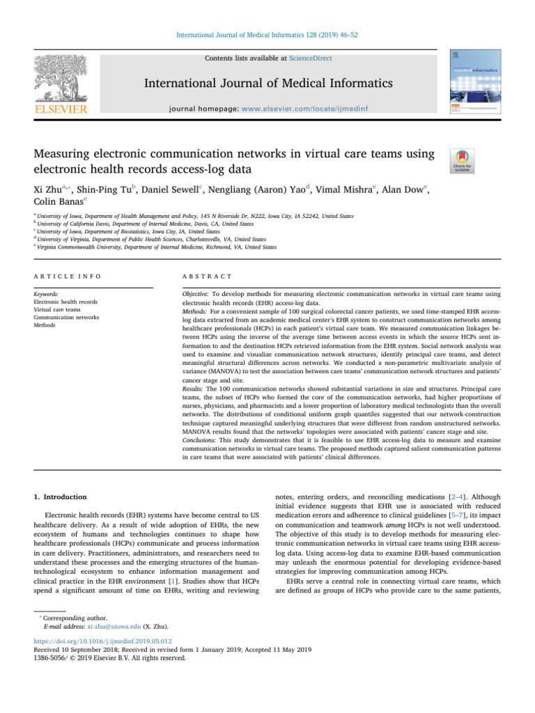 Measuring Electronic Communication Networks in Virtual Care Teams Using ...