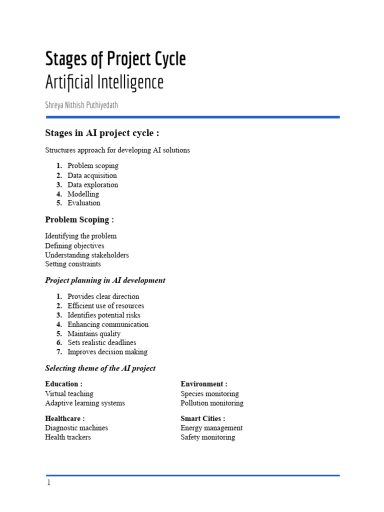AI Project Cycle Stages Explained | PDF | Artificial Intelligence ...