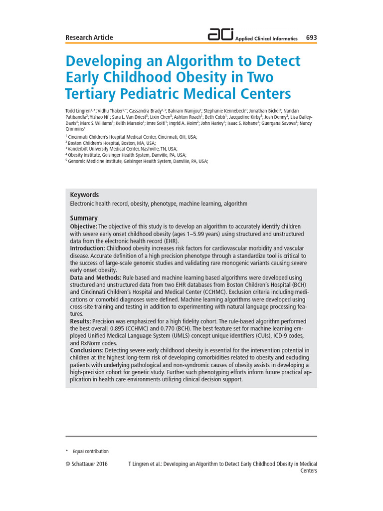Developing an Algorithm to Detect Early Childhood Obesity in Two ...
