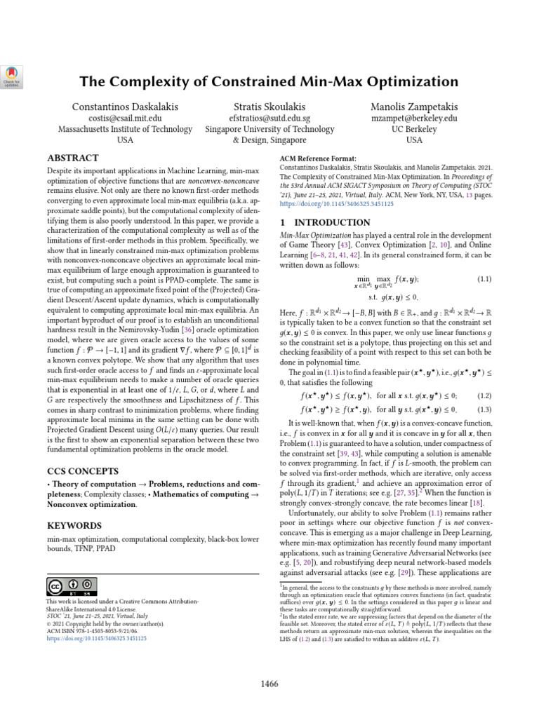 Complexity of Min-Max Optimization | PDF | Mathematical Optimization ...