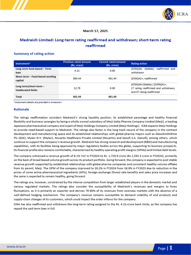 Medreich Limited | PDF | Pharmaceutical Industry | Foreign Exchange Market