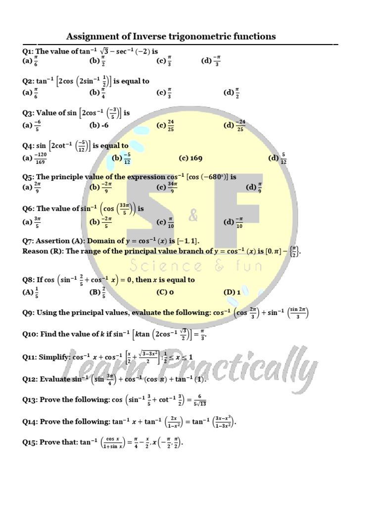 inverse trigo assignment | PDF | Function (Mathematics) | Mathematical ...