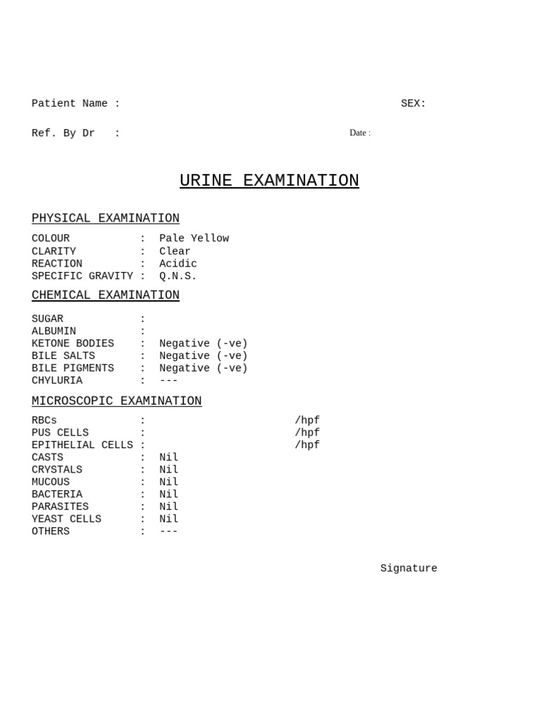 Urine Examination Report Summary | PDF