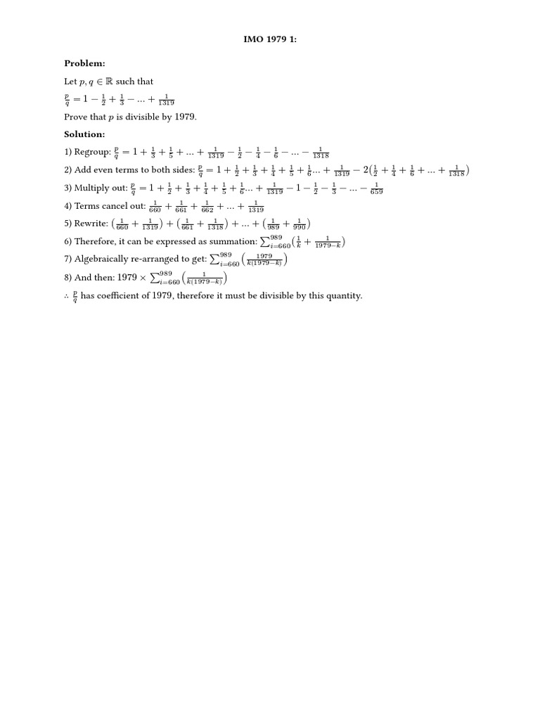 IMO Problem Solutions and Proofs | PDF | Inequality (Mathematics ...