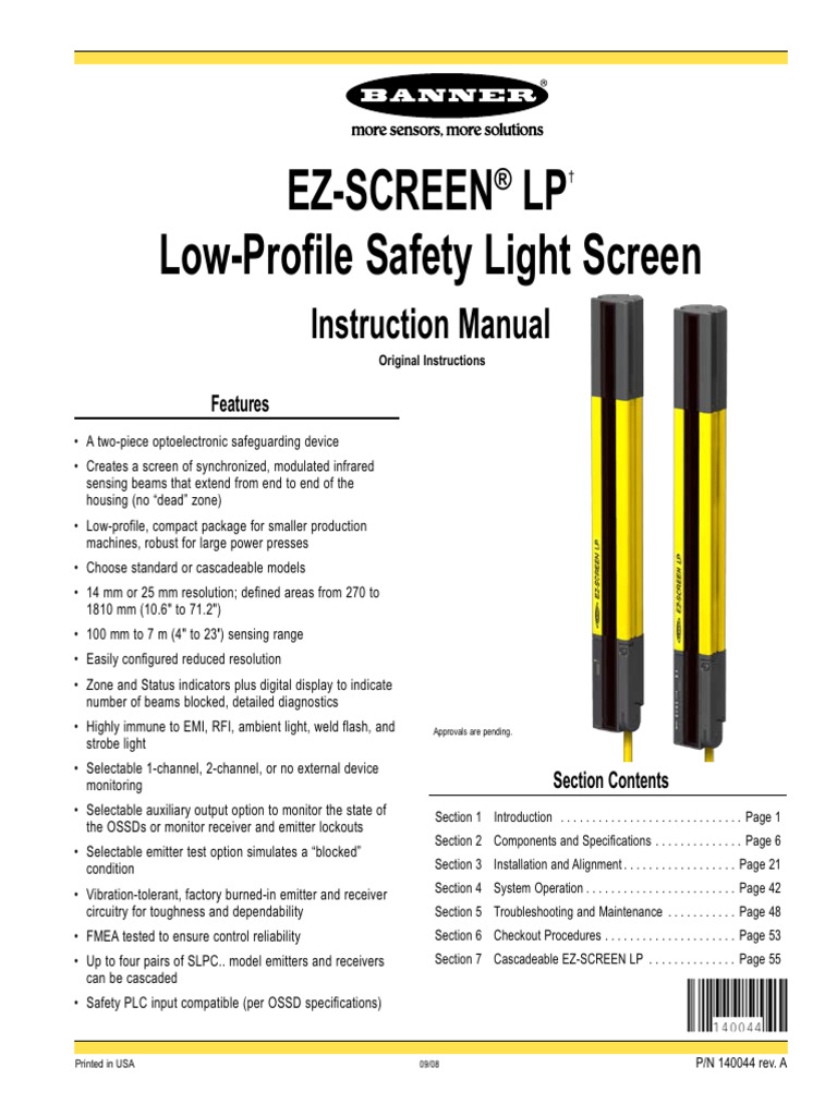 EZ-SCREEN LP Safety Light Screen Manual | PDF | Machines | Electronics