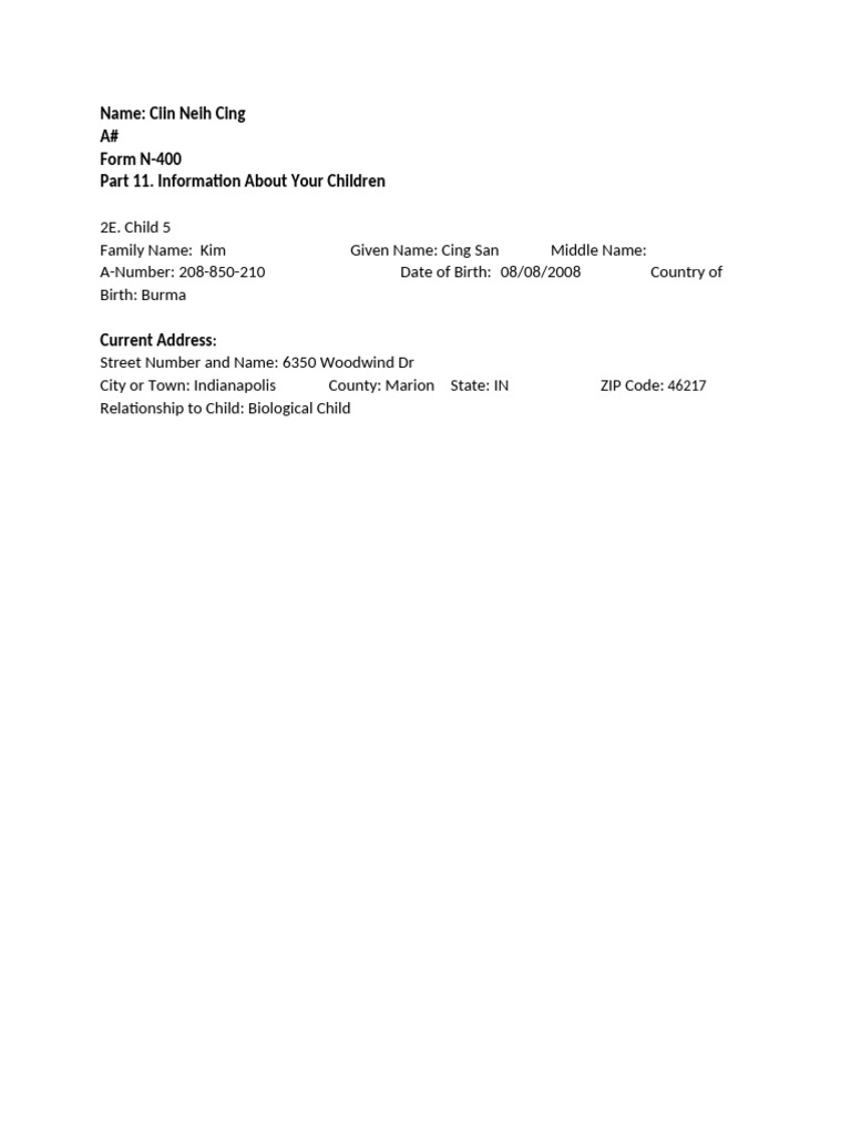 N-400 Addendum to Part 11 (Children) - Copy 2 | PDF