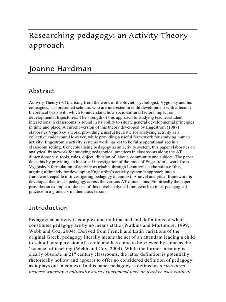 Activity Theory in Pedagogy Research | PDF | Pedagogy | Teachers