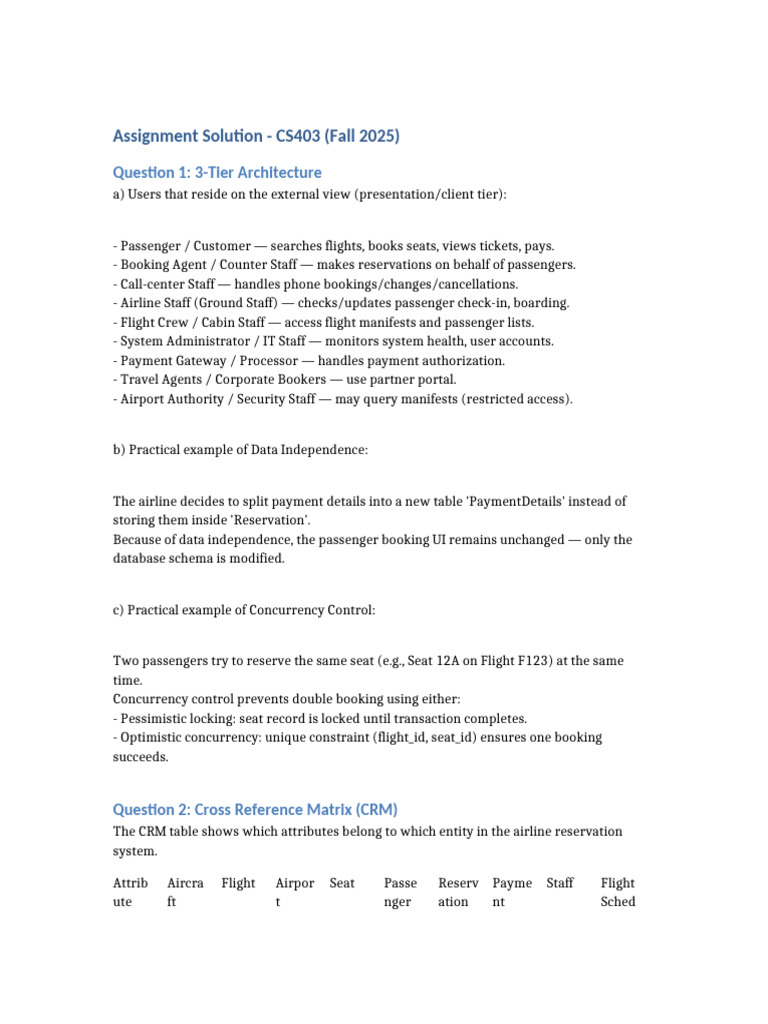 CS403 Assignment Solution | PDF | Databases | Data Management