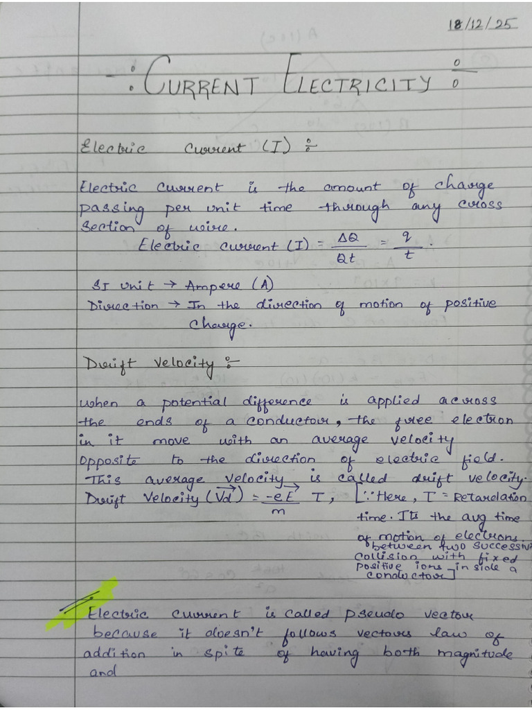 Current Electricity Notes | PDF