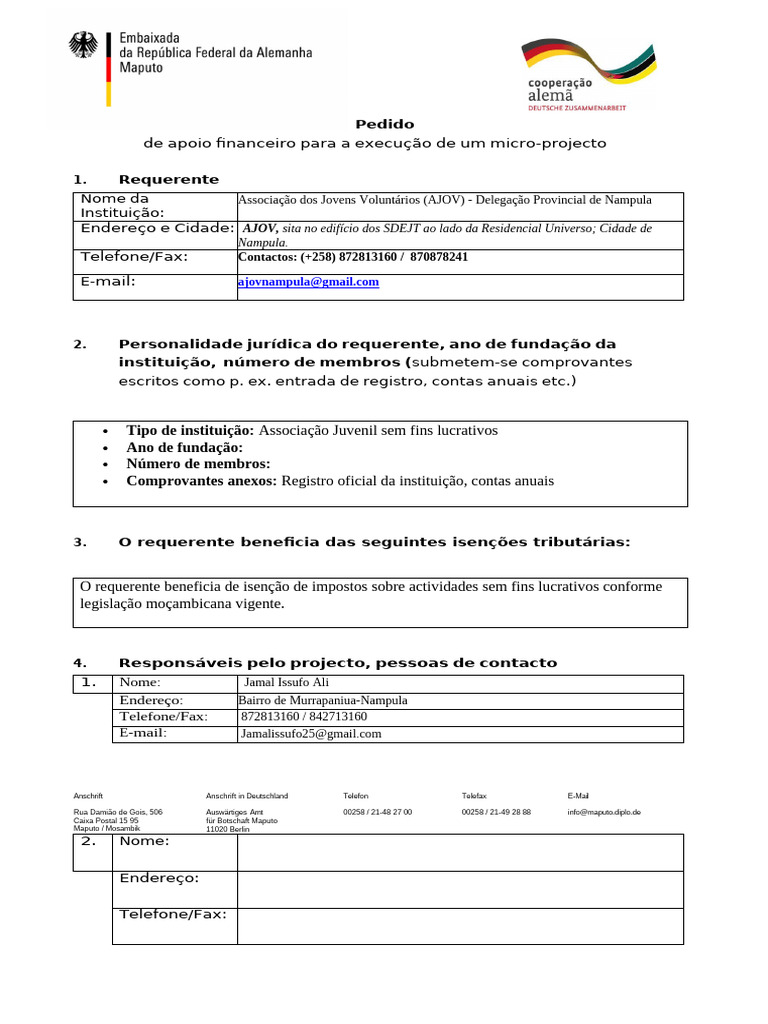 AJOV-Nampula Pedido-Micro-Projecto-Port | PDF
