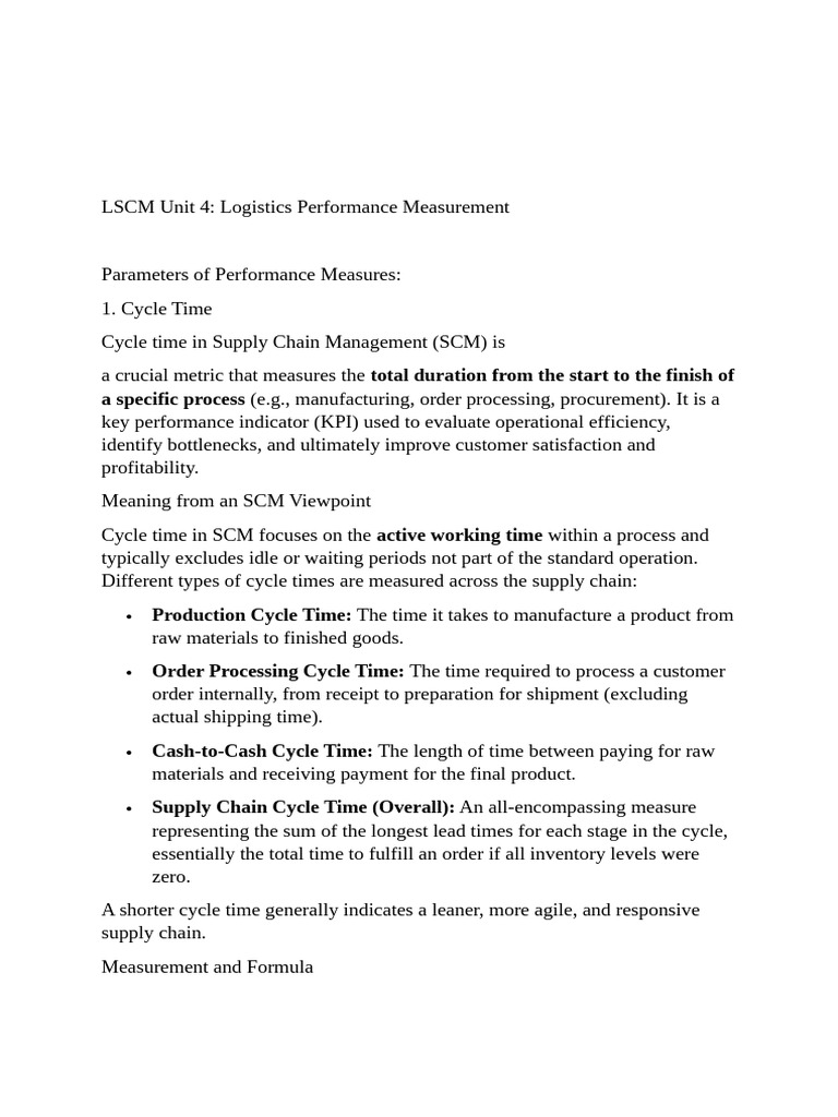Cycle Time in Supply Chain Management | PDF