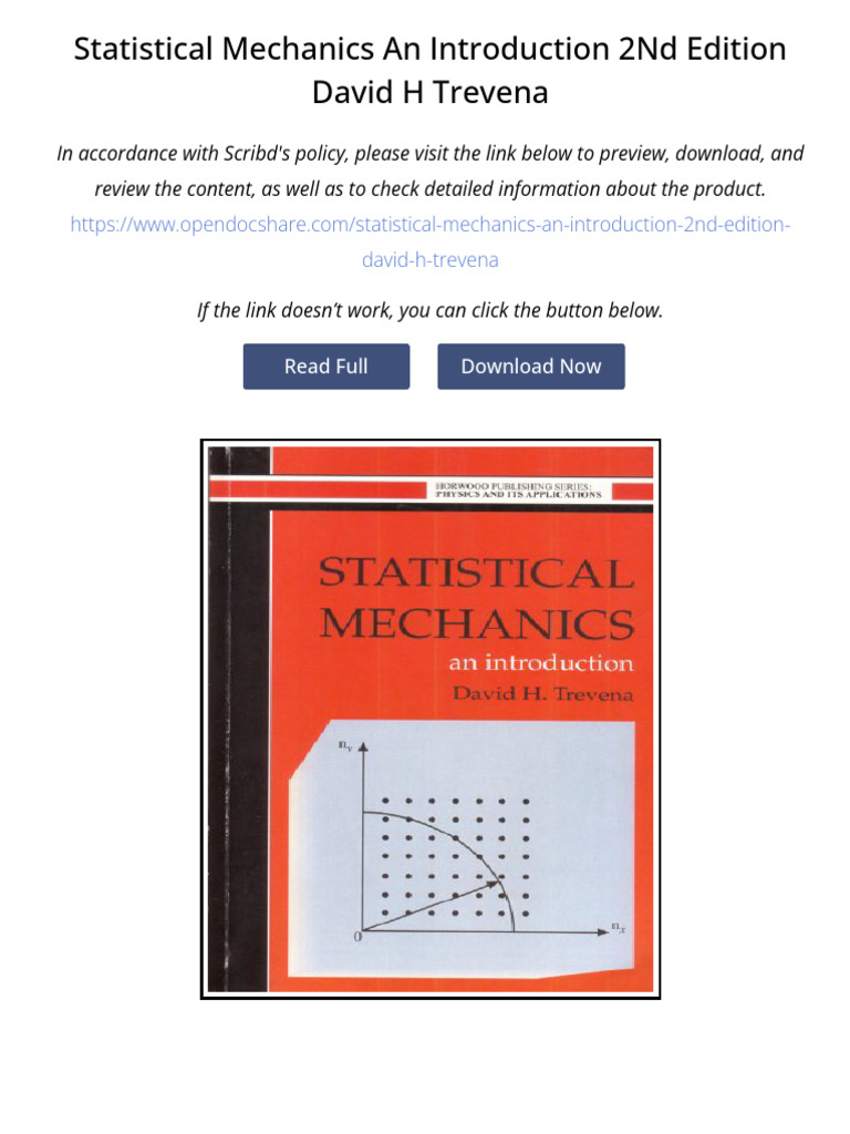 Statistical Mechanics An Introduction 2nd Edition David H Trevena ...