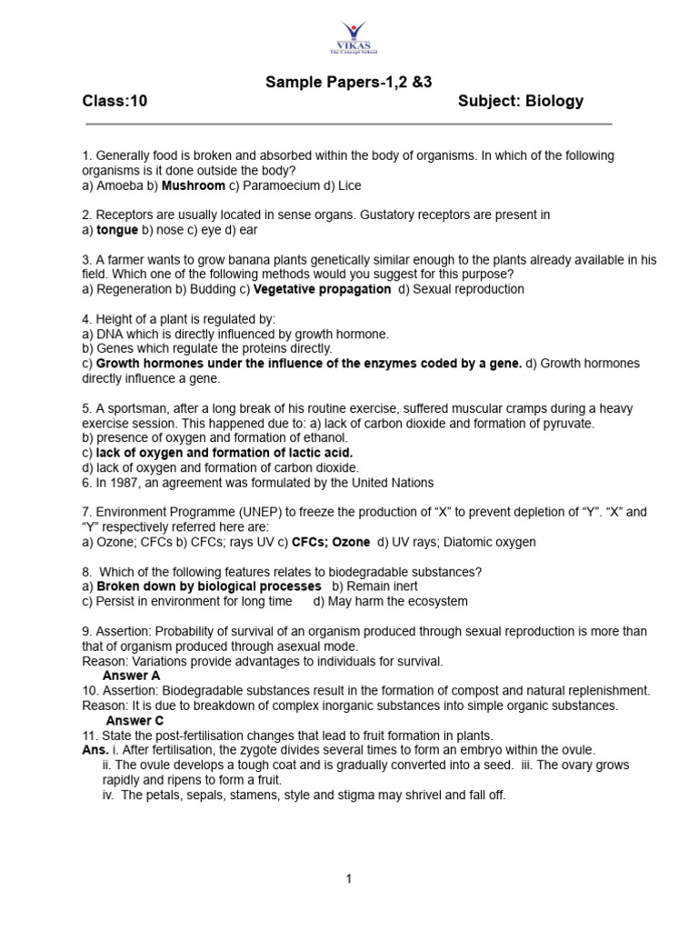 Class 10 Biology Sample Papers | PDF | Lung | Heart