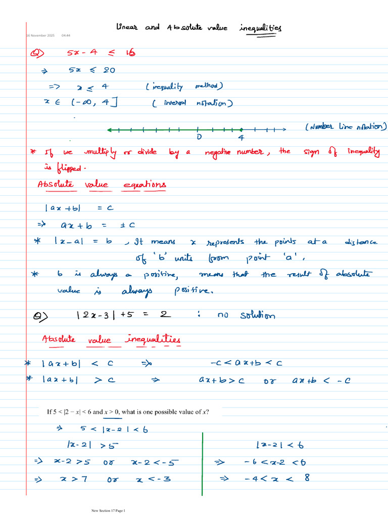 Linear and Absolute Value Inequalities (1) | PDF
