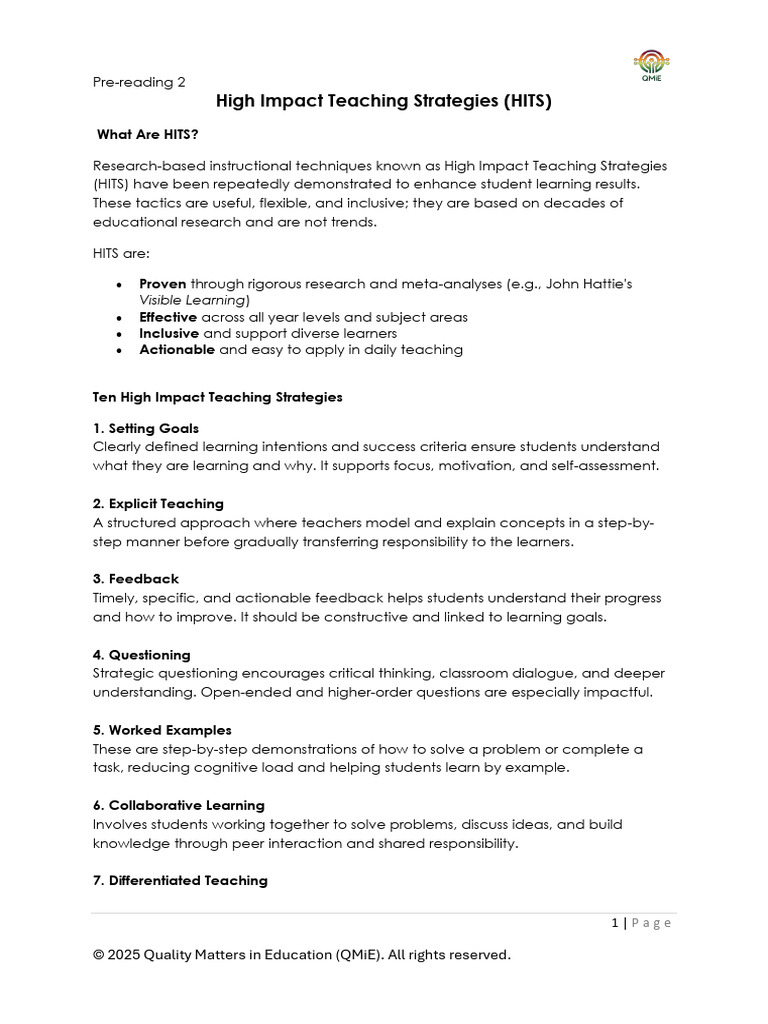 High Impact Teaching Strategies Guide | PDF | Learning | Cognition